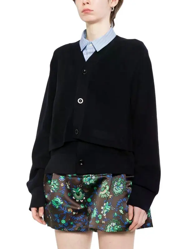 Sacai Layered Design V-neck Cardigan - Black