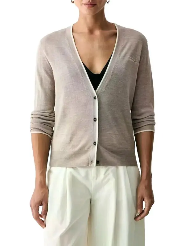 Karl Lagerfeld Merino Wool Cardigan - Neutrals