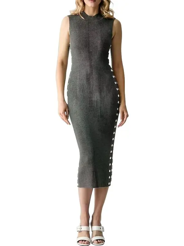 Karl Lagerfeld Ribbed-knit Stud-embellished Midi Dress - Grey
