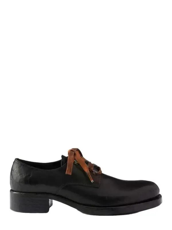 Prada Antiqued Leather Lace-up Shoes - Black