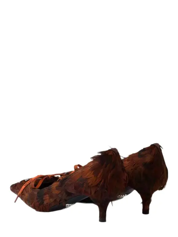Prada Feather Embellished Lace-up Pumps - Brown