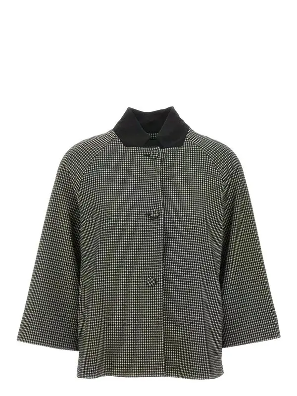 ELENA MIRÒ Checked Mandarin-collar Jacket - Black