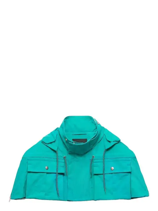 Prada Technical Fabric Capelet With Hood And Utility Pockets - Blue