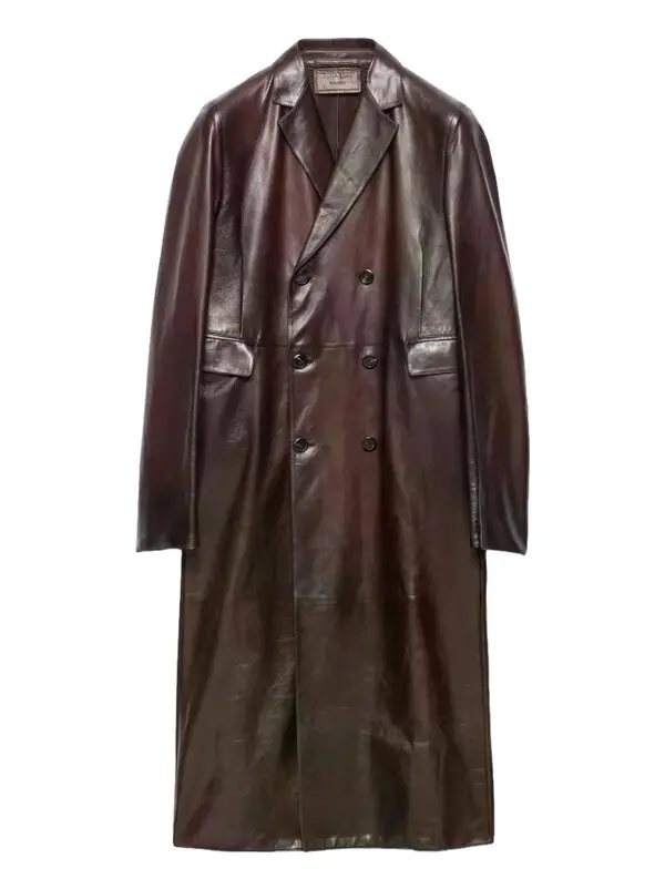 Prada Double-breasted Nappa Leather Coat - Brown