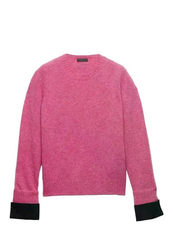 Prada Shetland Wool Crew-neck Sweater With Removable Cuffs - Pink