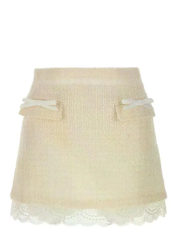 SELF-PORTRAIT Mini Lace-hem Bouclé Skirt - White