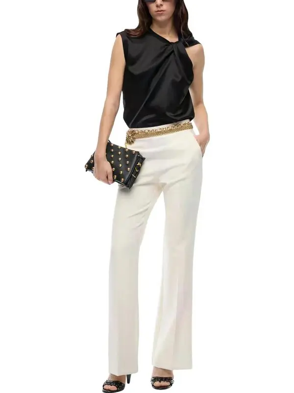Pinko Sleeveless Satin Blouse With Asymmetric Crew Neck And Knot Detail - Black