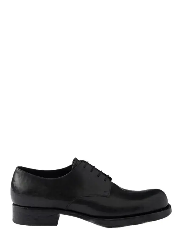Prada Antiqued Leather Lace-up Shoes - Black