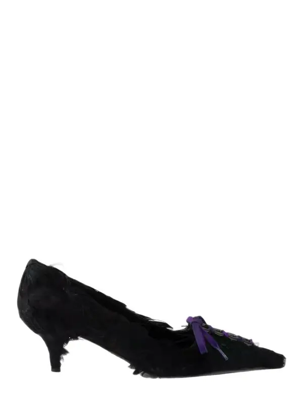 Prada Feather-embellished Satin Pumps - Black