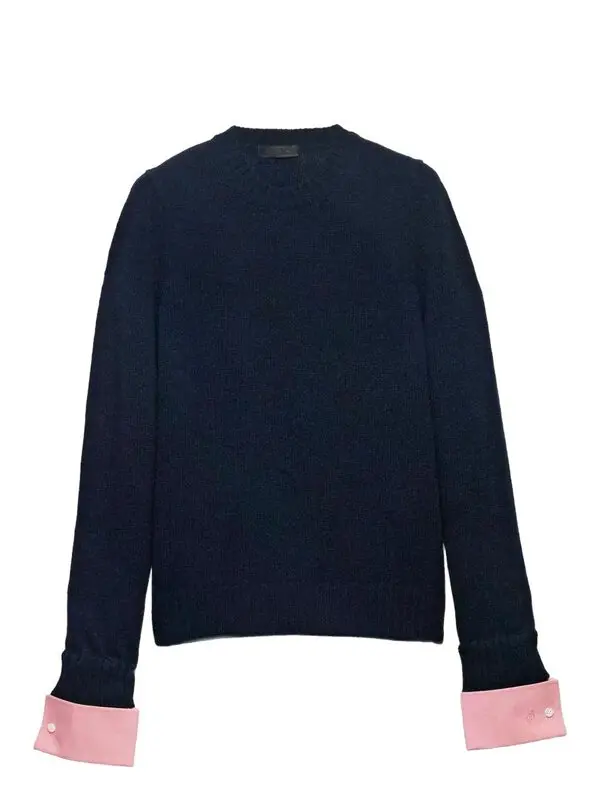 Prada Shetland Wool Crew Neck Sweater With Removable Cuffs - Blue