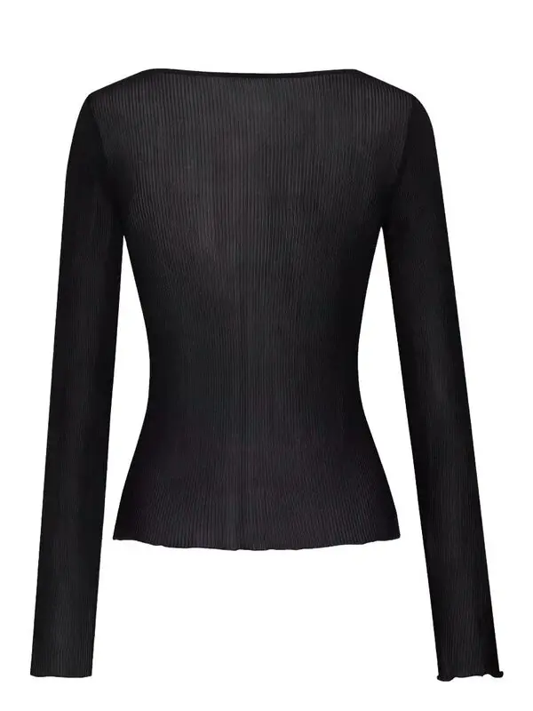Saint Laurent Cassandre V-neck Ribbed Silk Top - Black