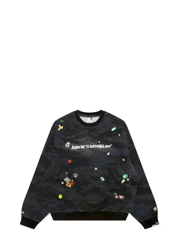 AAPE BY *A BATHING APE Camouflage Sticker Print Crewneck Sweatshirt - Black