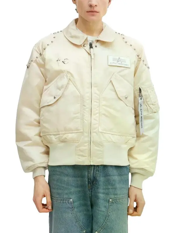 Alpha Industries Stud-embellished Bomber Jacket - Neutrals