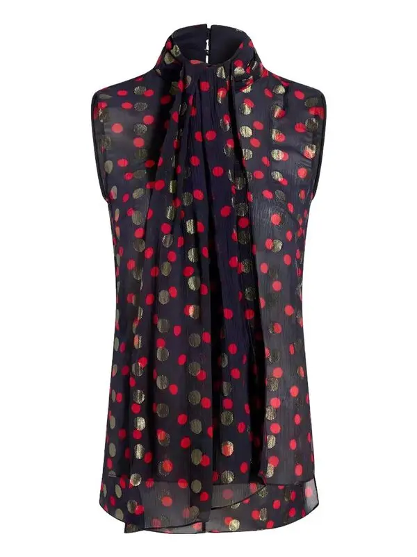Adam Lippes Swayze Polka-dot Scarf-neck Sleeveless Top - Blue
