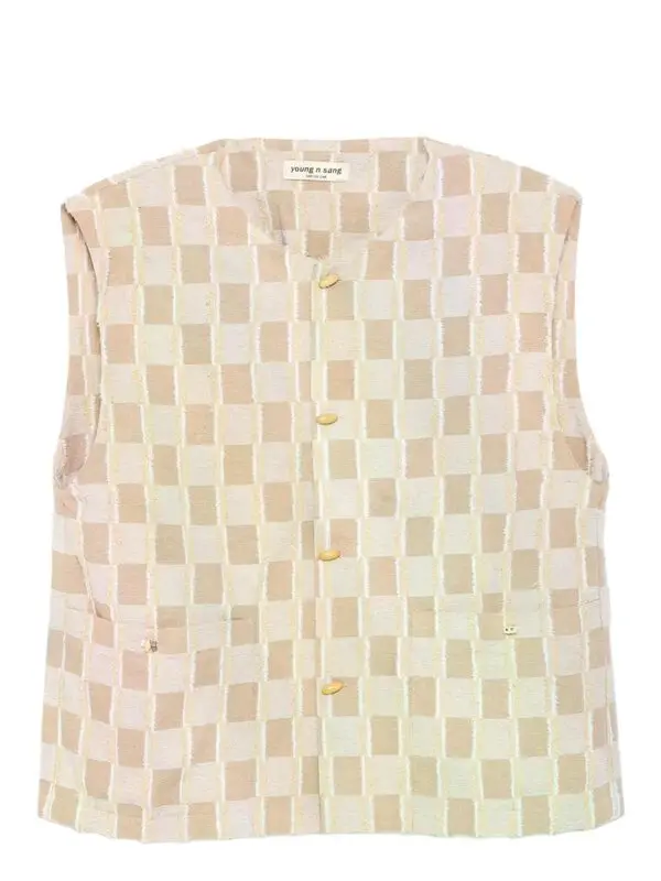 YOUNG N SANG Check-pattern Button-up Gilet - Neutrals