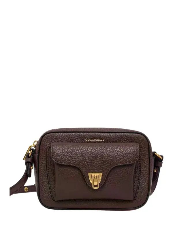 COCCINELLE Pebbled Leather Crossbody Bag With Plectrum Clasp - Brown