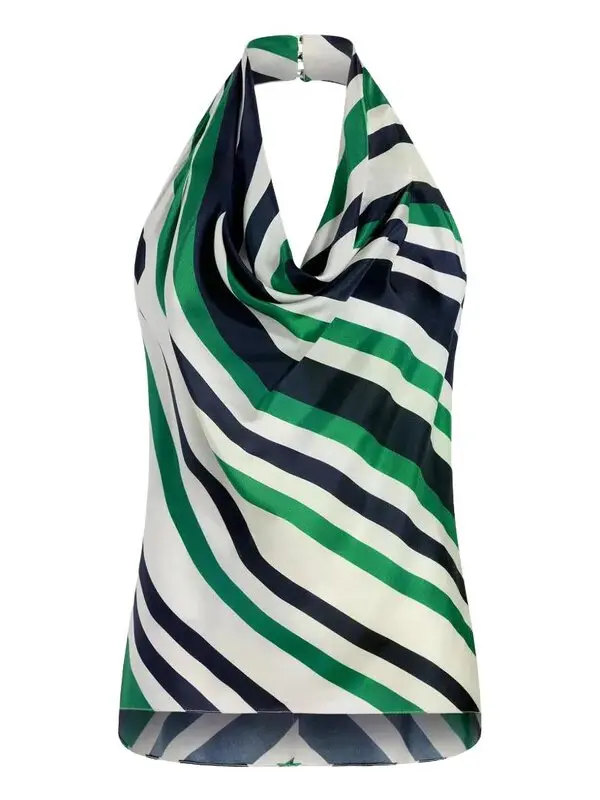 Adam Lippes Striped Halter Neck Cowl Top - White
