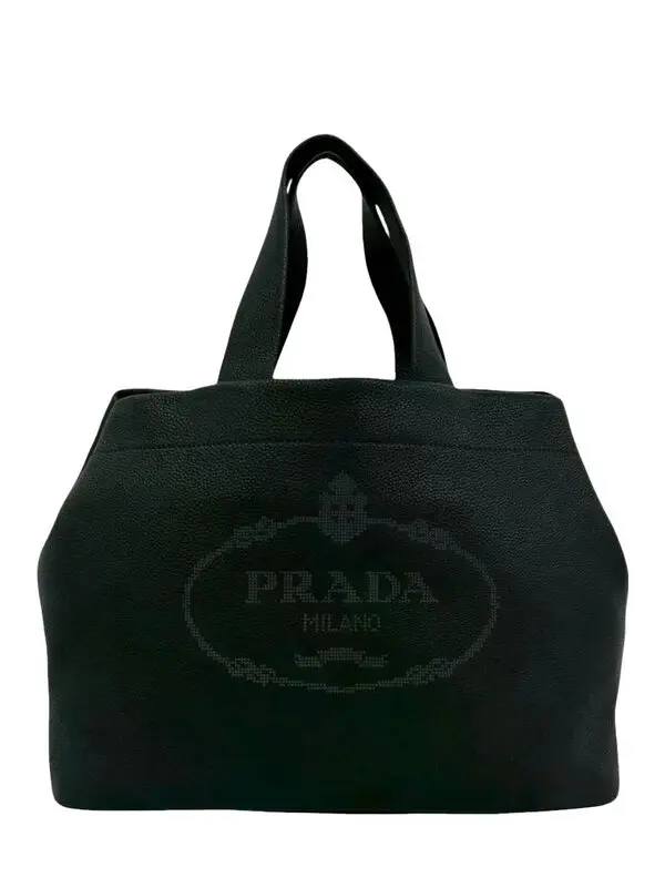 Prada Vitello Daino Logo Handbag - Black