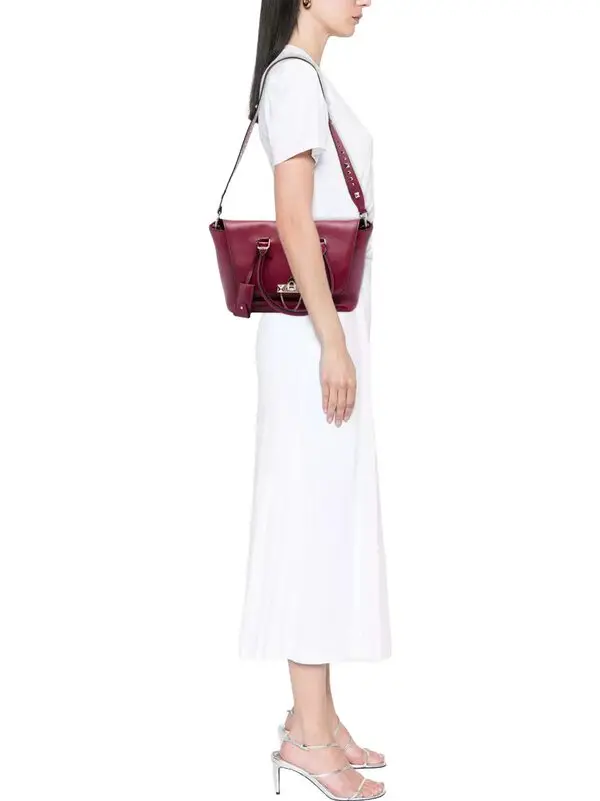 Valentino Garavani Leather Rockstud Demilune Satchel - Red