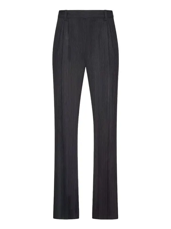 Saint Laurent Tapered Pants In Striped Herringbone Wool - Grey