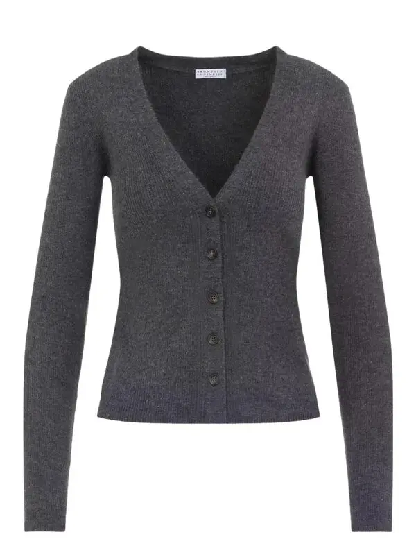 Brunello Cucinelli Ribbed V-neck Cardigan - Grey