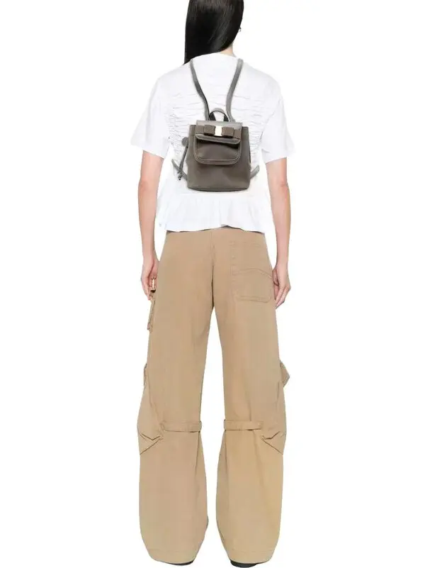 FERRAGAMO Suede Vara Bow Flap Drawstring Backpack - Grey