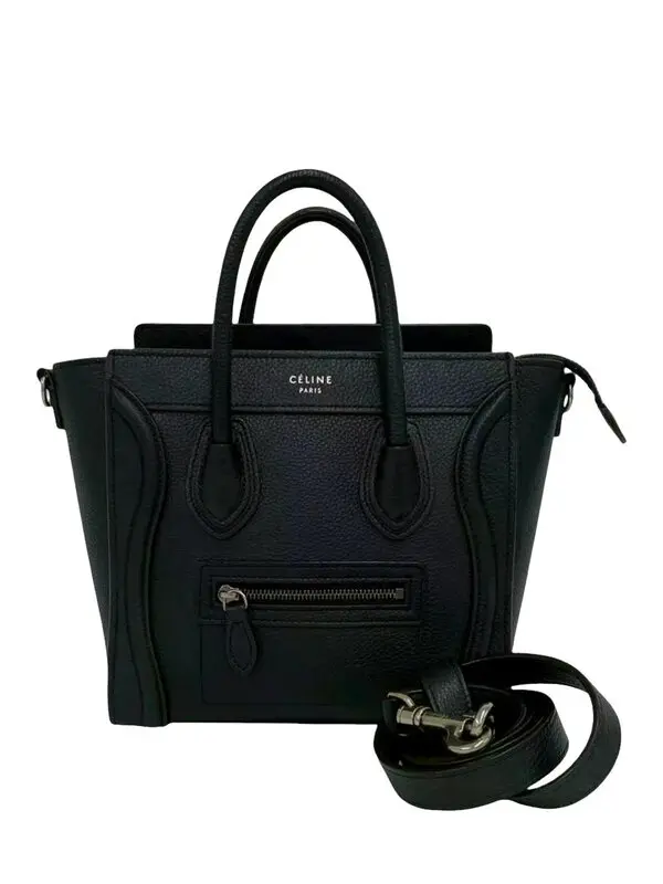 Celine Nano Drummed Calfskin Luggage Tote Bag - Black