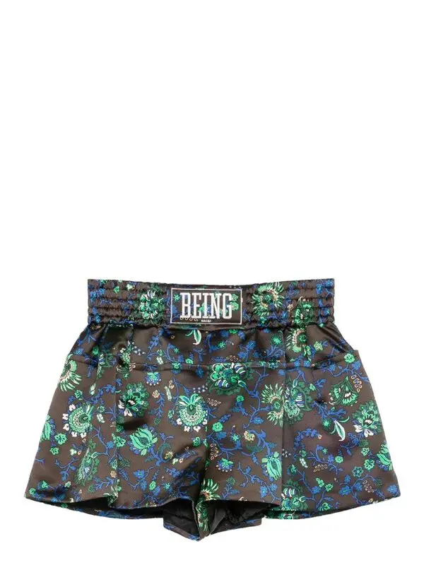 Sacai Floral-print Satin Shorts - Brown