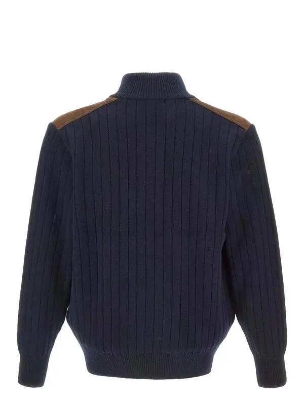 Paul & Shark Ribbed Knit Suede-panel Cardigan - Blue