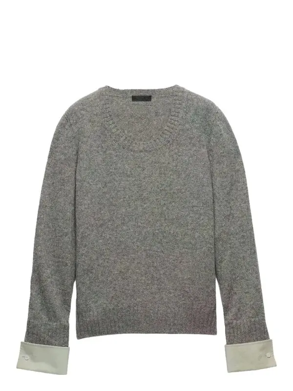 Prada Shetland Wool Scoop-neck Sweater With Removable Cuffs - Grey