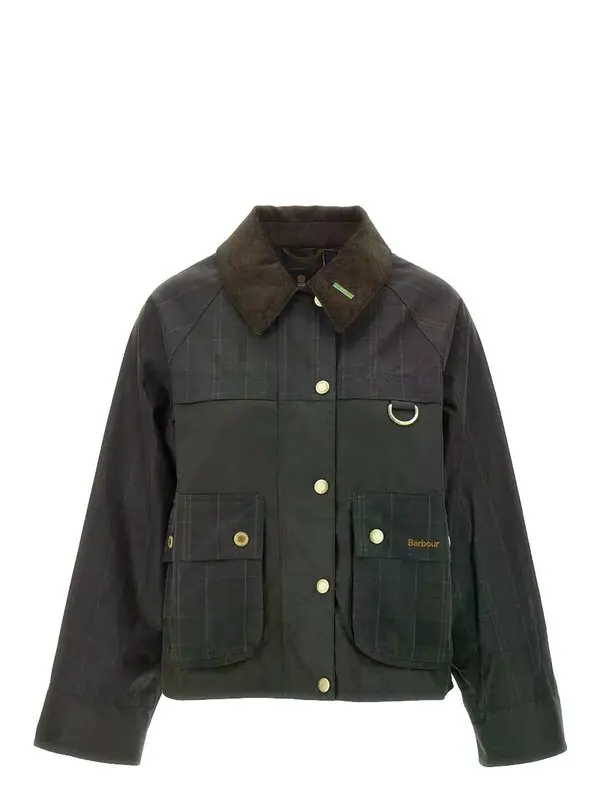 Barbour Spey Waxed Jacket With Tartan Collar - Brown
