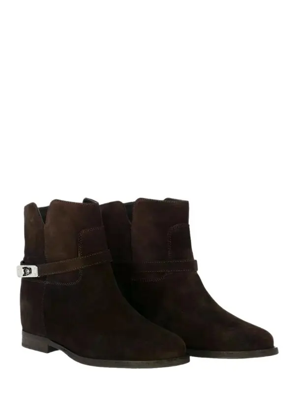 VIA ROMA 15 Suede Ankle Boots With Buckle Detail - Brown
