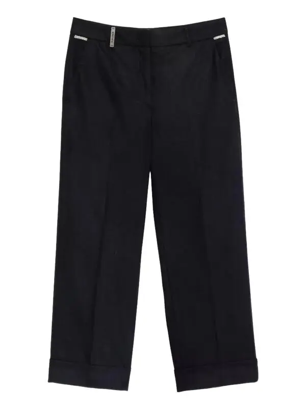 Peserico Navy Pressed Crease Turned-up Hem Trousers - Blue