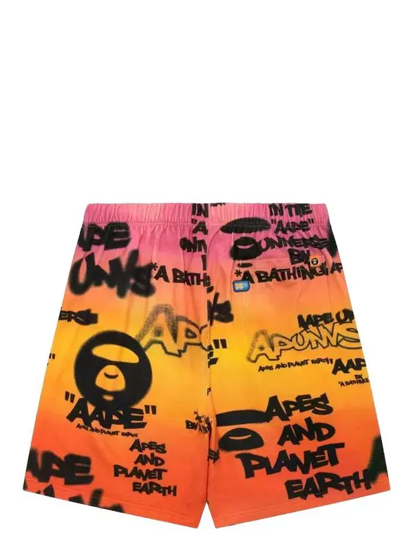 AAPE BY *A BATHING APE Graffiti Print Elasticated Waist Shorts - Orange