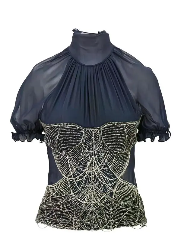 Attico Embellished Silk Top - Purple