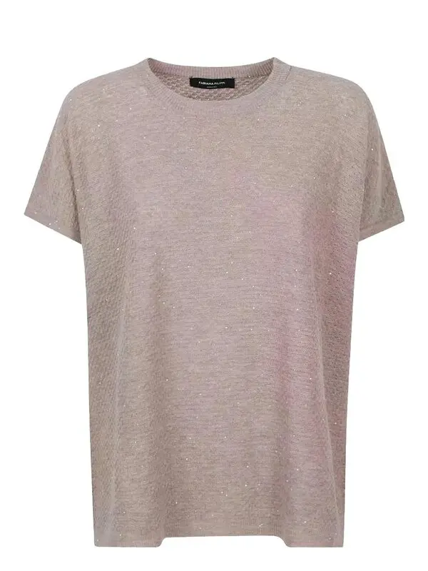 Fabiana Filippi Short Sleeve Sequin Embellished Top - Neutrals