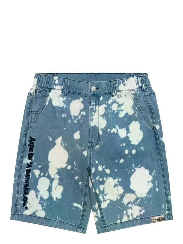AAPE BY *A BATHING APE Light Wash Splatter Print Denim Shorts - Blue