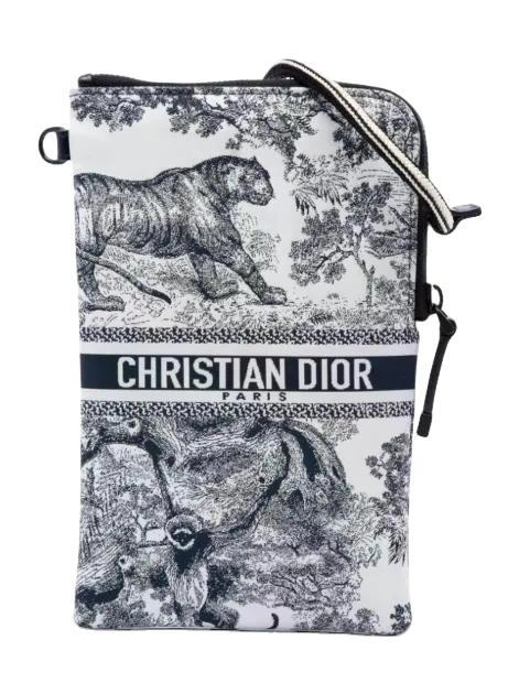 Dior Technical Fabric Toile De Jouy Diortravel Pouch Crossbody Bag - Blue