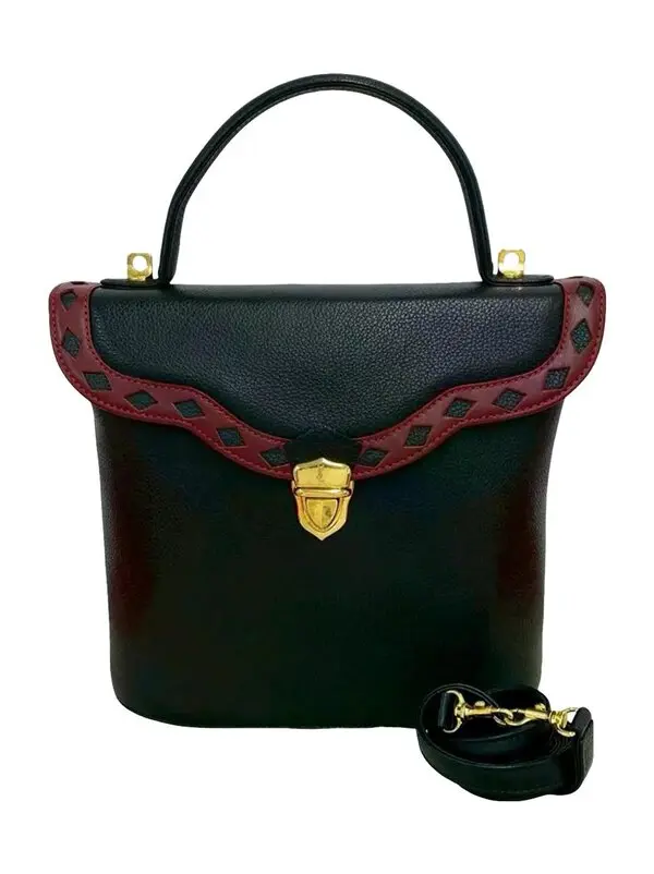 Saint Laurent 20th Century Diamond Cut Punching Top Handle Bag Satchel - Black