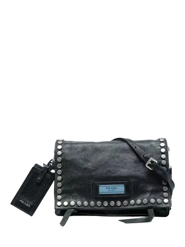 Prada Glace Calf Studded Satchel - Black