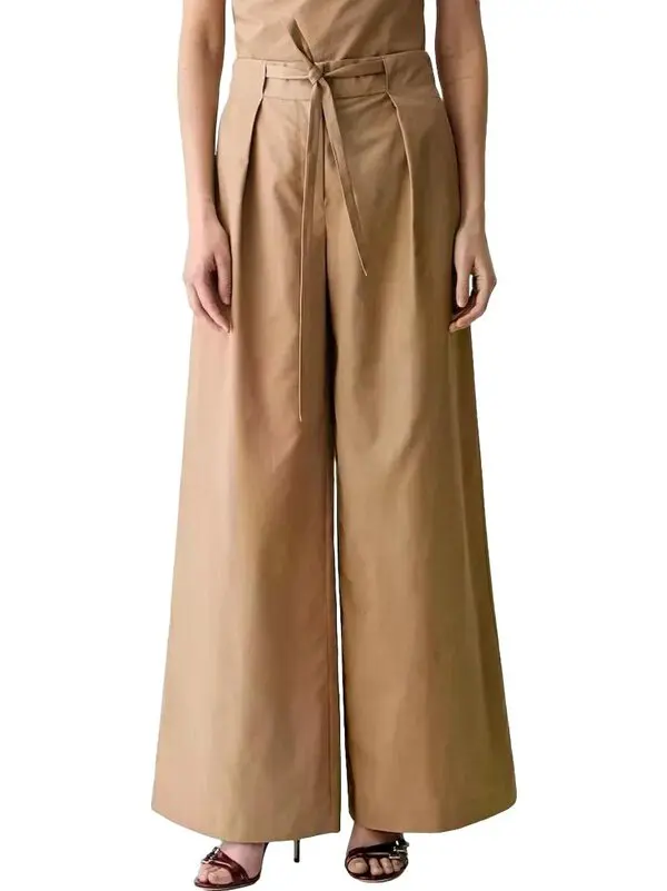 Karl Lagerfeld Belted Pleated Wide-leg Trousers - Neutrals