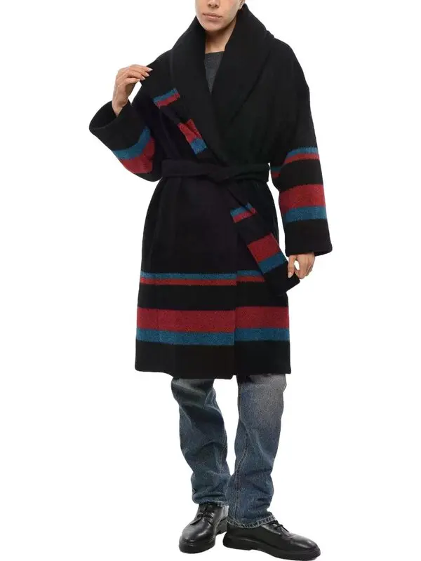 Bacon Dada Striped Quilted Coat - Black
