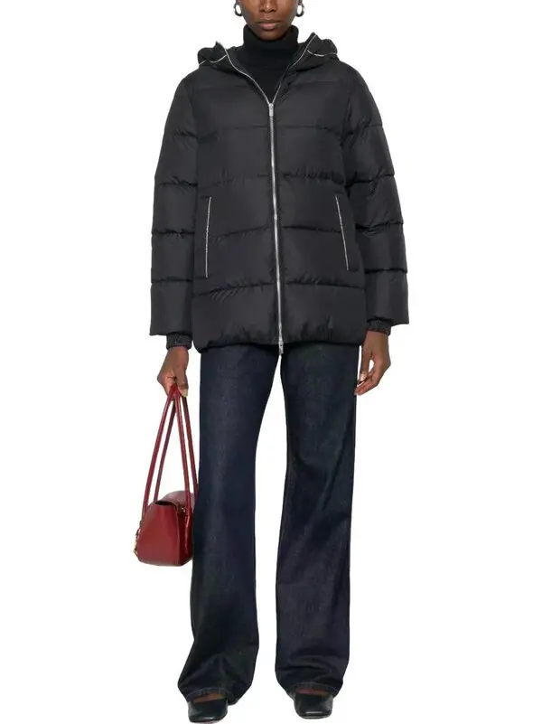 Peserico Hooded Padded Jacket With Silver-tone Hardware - Blue