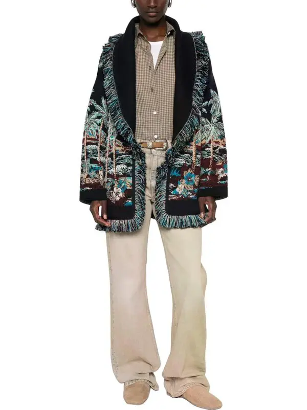 Alanui Hawaiian Palm Tree Intarsia Cardigan - Blue