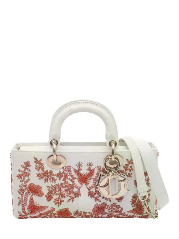 Dior Medium Beaded Embroidered Leather Lady D Joy Satchel - White