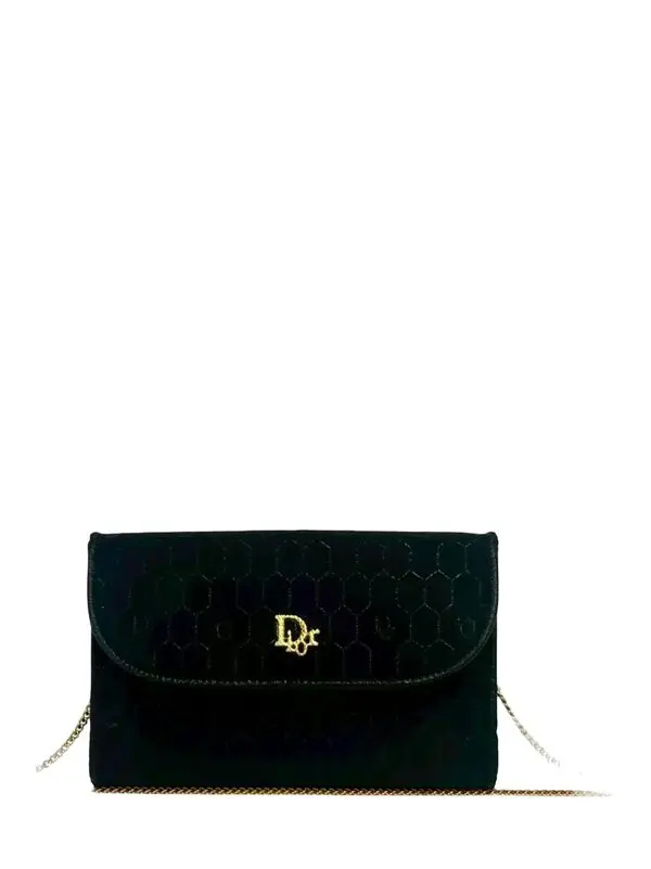 Dior Honeycomb Canvas Chain Flap Crossbody Bag - Black