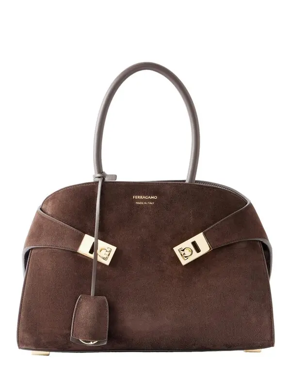 FERRAGAMO Hug Suede Shoulder Bag - Brown