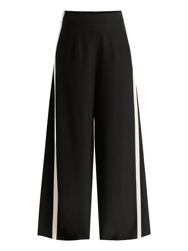 PAISIE Contrast Trim Wide Leg Trousers - Black