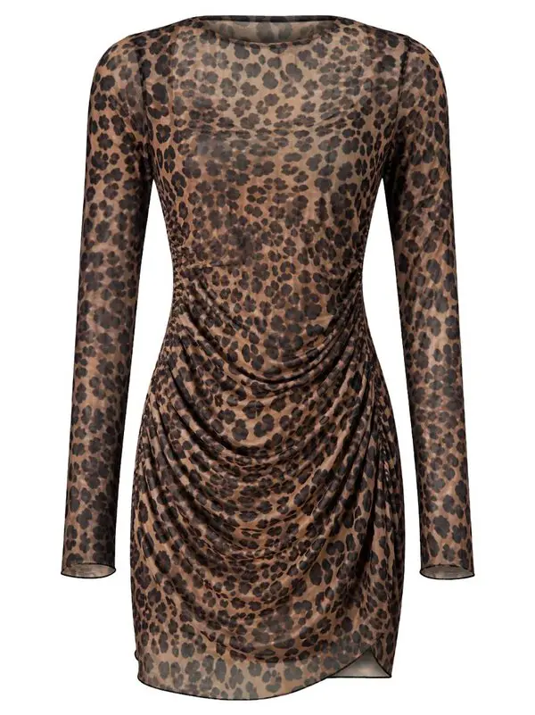 ALOMA STUDIO Lueur Mini Mesh Dress Leopard Print - Yellow