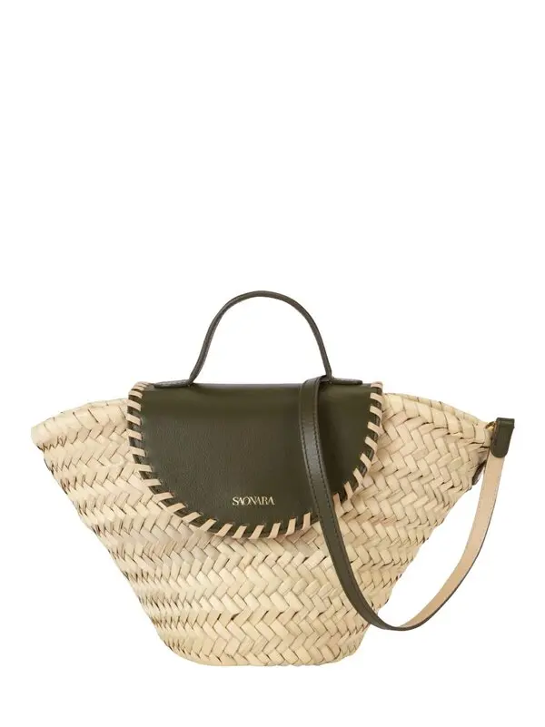 SAONARA BRAND Saonara Raffia And Spanish Calf Leather Tote Bag - Green